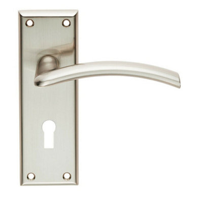 2x PAIR Arched Lever on Lock Backplate Door Handle 150 x 50mm Satin Nickel