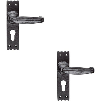 2x PAIR Creased Style Lever on Slim Euro Lock Backplate 156 x 38mm ...