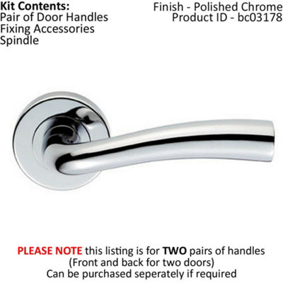 2x PAIR Curved Flowing Flared Handle Concealed Fix Round Rose Polished ...