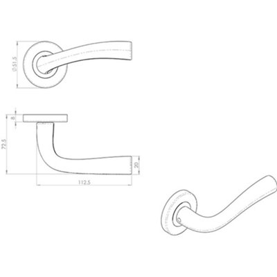 2x PAIR Curved Flowing Flared Handle Concealed Fix Round Rose Polished ...