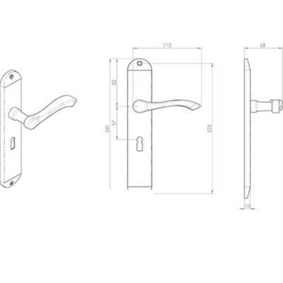 2x PAIR Curved Handle on Long Slim Lock Backplate 241 x 40mm Polished Brass