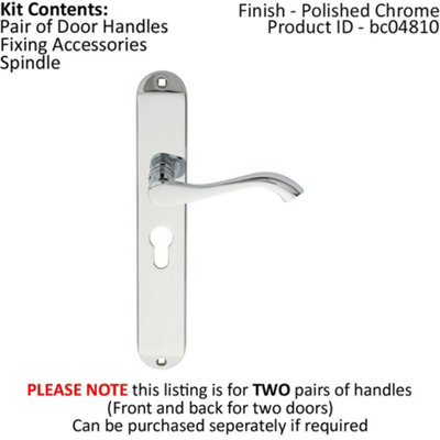 2x PAIR Curved Lever on Long Slim Euro Lock Backplate 241 x 40mm ...