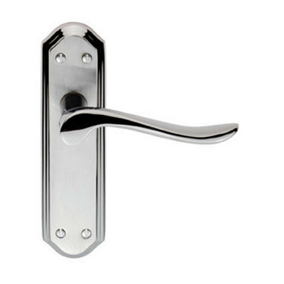 2x PAIR Curved Lever on Sculpted Latch Backplate 180 x 48mm Dual Chrome