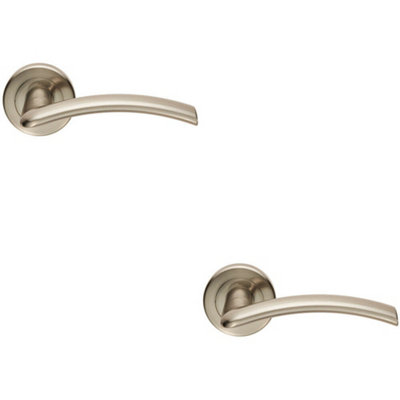 2x PAIR Flat Arched Style Handle on Round Rose Concealed Fix Satin Nickel