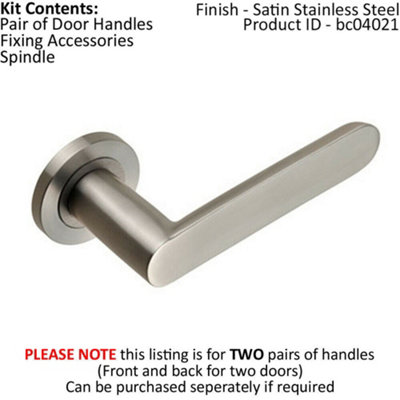 2x PAIR Flat Faced Straight Handle on Round Rose Concealed Fix Satin Steel