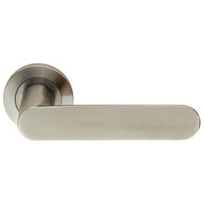 2x PAIR Flat Faced Straight Handle on Round Rose Concealed Fix Satin Steel
