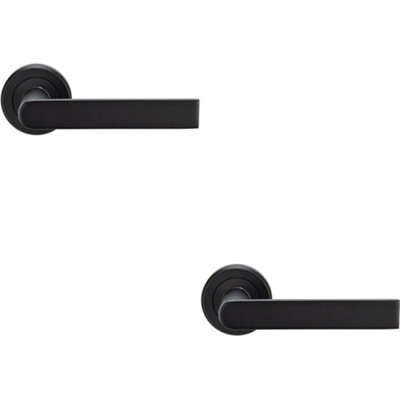 2x PAIR Flat Rectangular Bar Handle on Round Rose Concealed Fix Matt Black