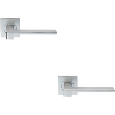 2x PAIR Flat Squared Bar Handle on Square Rose Concealed Fix Satin Chrome