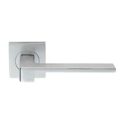 2x PAIR Flat Squared Bar Handle on Square Rose Concealed Fix Satin Chrome