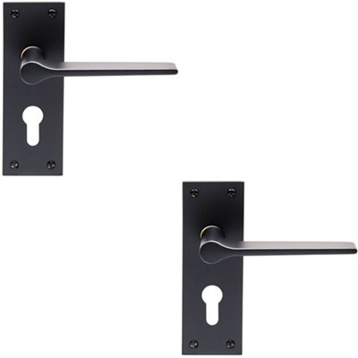 2x PAIR Flat Straight Handle on Slim Euro Lock Backplate 150 x 50mm ...