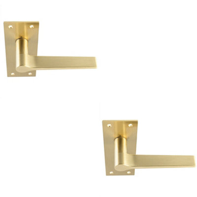 2x PAIR Flat Straight Handle on Slim Lock Backplate 150 x 50mm Antique ...