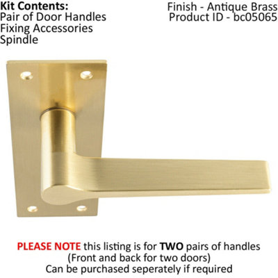 2x PAIR Flat Straight Handle on Slim Lock Backplate 150 x 50mm Antique ...