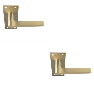 2x PAIR Flat Straight Handle on Slim Lock Backplate 150 x 50mm Satin ...