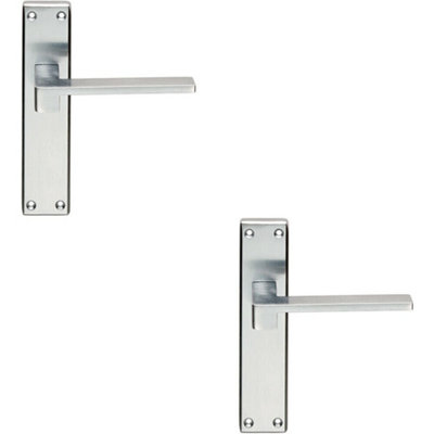 2x PAIR Flat Straight Lever on Latch Backplate Handle 180 x 40mm Satin ...