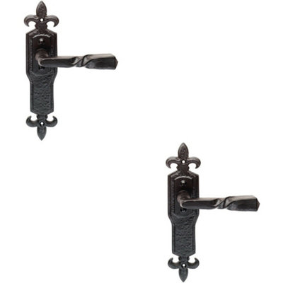 2x PAIR Forged Twisted Ornate Lever on Latch Backplate 226 x 50mm Black ...