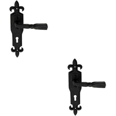 2x PAIR Forged Twisted Ornate Lever on Lock Backplate 226 x 50mm Black ...