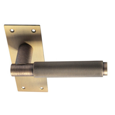 2x PAIR Knurled Round Handle on Slim Latch Backplate 150 x 50mm Antique ...