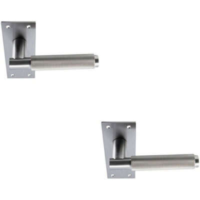 2x PAIR Knurled Round Handle on Slim Lock Backplate 150 x 50mm Satin ...