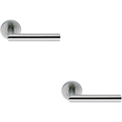 2x PAIR Mitred Round Bar Handle Ringed Design Conceled Fix Satin Steel
