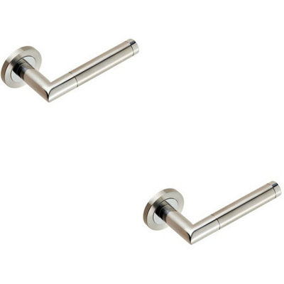 2x PAIR Mitred Round Bar Lever Ringed Design Conceled Fix Polished ...