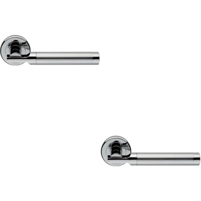 2x PAIR Round Bar Handle on Chamfered Edged Round Rose Satin & Polished ...
