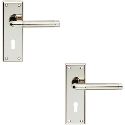 2x PAIR Round Bar Handle on Lock Backplate 150 x 50mm Polished & Satin ...