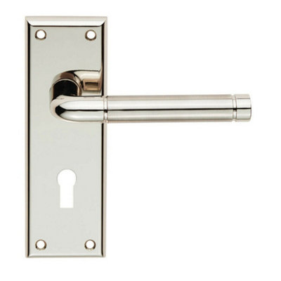 2x PAIR Round Bar Handle on Lock Backplate 150 x 50mm Polished & Satin ...
