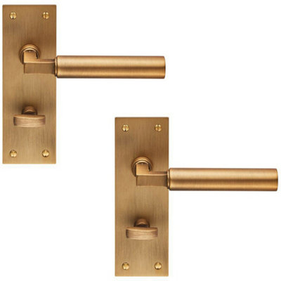 2x PAIR Round Bar Handle on Slim Bathroom Backplate 150 x 50mm Antique ...