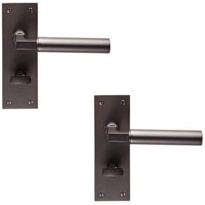 2x PAIR Round Bar Handle on Slim Bathroom Backplate 150 x 50mm Matt Bronze