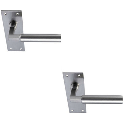 2x PAIR Round Bar Handle on Slim Latch Backplate 150 x 50mm Satin Nickel