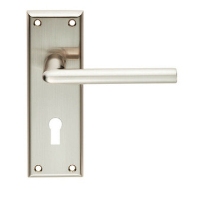 2x PAIR Rounded Lever on Lock Backplate Door Handle 150 x 50mm Satin Nickel