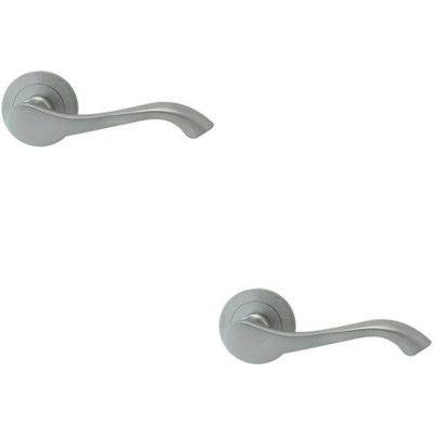 2x PAIR Scroll Shaped Handle on 50mm Round Rose Concealed Fix Satin Chrome