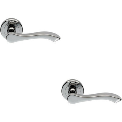 2x PAIR Scroll Shaped Handle on Chamfered Edged Round Rose Polished Chrome