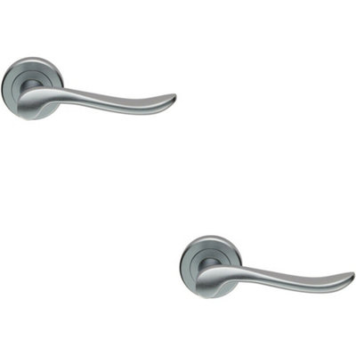 2x PAIR Scroll Shaped Lever Handle on Round Rose Concealed Fix Satin Chrome