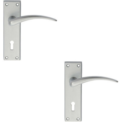 2x PAIR Slim Arched Door Handle on Lock Backplate 150 x 43mm Satin ...