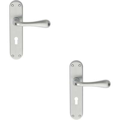2x PAIR Smooth Round Bar Handle on Lock Backplate 185 x 40mm Satin ...
