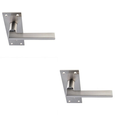 2x PAIR Straight Bar Handle on Slim Lock Backplate 150 x 50mm Satin Nickel