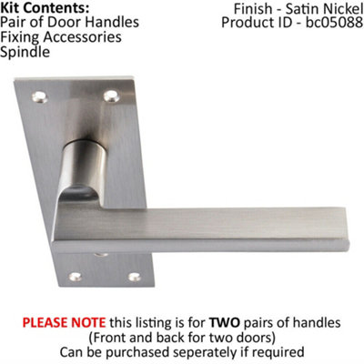 2x PAIR Straight Bar Handle on Slim Lock Backplate 150 x 50mm Satin Nickel