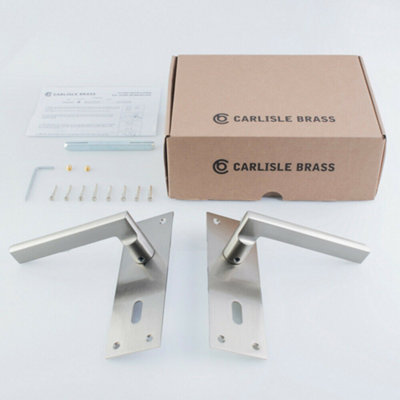 2x PAIR Straight Bar Handle on Slim Lock Backplate 150 x 50mm Satin Nickel