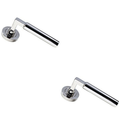 2x PAIR Straight Round Bar Handle on Round Rose Concealed Fix Polished ...