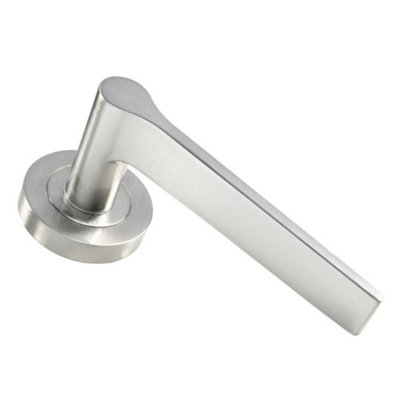 2x PAIR Straight Rounded Handle on Round Rose Concealed Fix Satin Nickel