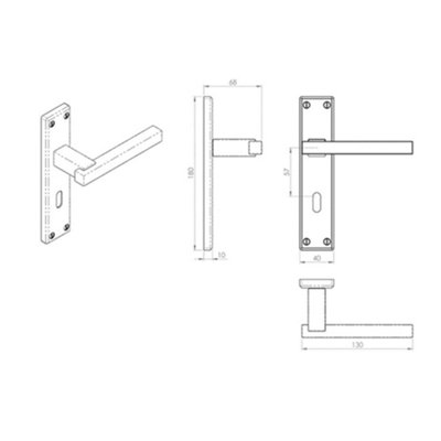 2x PAIR Straight Square Handle on Lock Backplate 180 x 40mm Polished Chrome