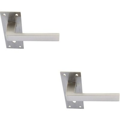 2x PAIR Straight Square Handle on Slim Lock Backplate 150 x 50mm Satin ...