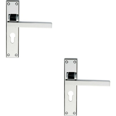 2x PAIR Straight Square Lever on Euro Lock Backplate 180 x 40mm ...