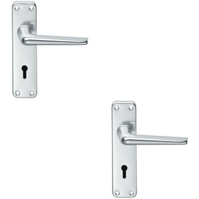 2x PAIR Straight Tapered Handle on Lock Backplate 152 x 41mm Satin ...