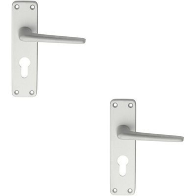 2x PAIR Straight Tapered Lever on Euro Lock Backplate 152 x 41mm Satin ...
