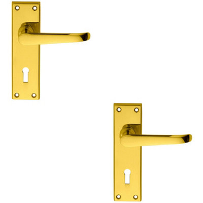 2x PAIR Straight Victorian Handle on Lock Backplate 150 x 42mm Polished ...