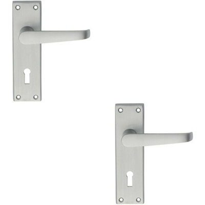2x PAIR Straight Victorian Handle on Lock Backplate 150 x 43mm Satin Chrome
