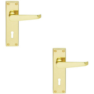 2x PAIR Victorian Flat Lever on Lock Backplate Handle 150 x 42mm ...