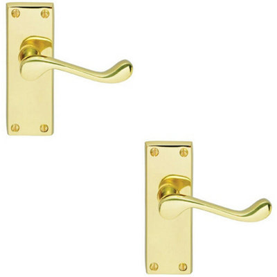 2x PAIR Victorian Scroll Handle on Latch Backplate 120 x 41mm Polished ...